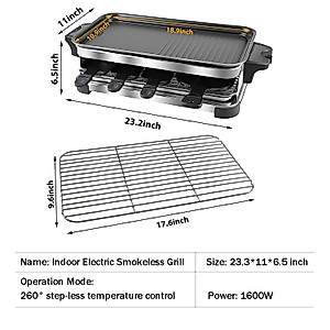 ZXMOTO Electric Smokeless Grill, 3 in 1 Korean BBQ Grill Raclette Table Grill,1600W Non-Stick Temperature Control Grill Removable Table Griddle for 7-8 Person