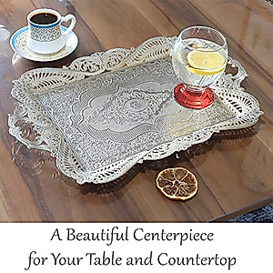 Silver Turkish Tea Coffee Serving Tray with Handles Metal for Outdoor Bar Dresser Platter Table Kitchen Antique Wedding Moroccan Copper Vanity Rectangle Fancy Brass Style Decorative Tray