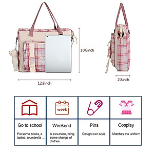 Kawaii Backpack with Bear Plush Pin, Aesthetic Backpack Japanese School Handbag Ita Bag, Back to School Backpack