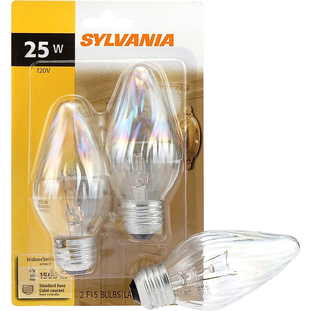 SYLVANIA F15 Décor Incandescent Light Bulb, 25W, Iridescent Finish, 205 Lumens, Medium Base, 120V - 2 Pack (13821), Warm White