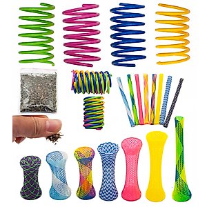 Fashion's Talk 49PCS Cat Spring Toy for Kitten Catnip Bag Mesh Tubes Spring Cat Toy Bulk for Indoor Cats Kitty