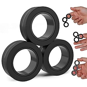 BUNMO Magnetic Rings - Fidget Toys Adults - Magnetic Fidget Rings - Endless Hours of Fun - Spin, Connect & Play - Addictive Fidget Toy for Boys & Girls - Great Teen Gift - Black