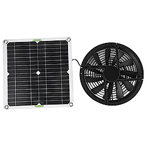 Diydeg Solar Powered Fan Kit, 100W 12V 10in Waterproof Cooling Round Solar Panel Exhaust Fan with Fan Cover, 3000 RPM Outdoor Portable Mini Ventilator for Chicken Coops, Greenhouse Shed, Pet House