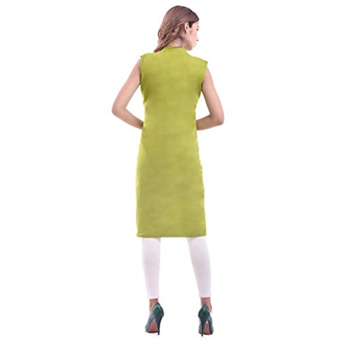Chichi Indian Women's Cotton Plain Green Kurti Sleeveless Top