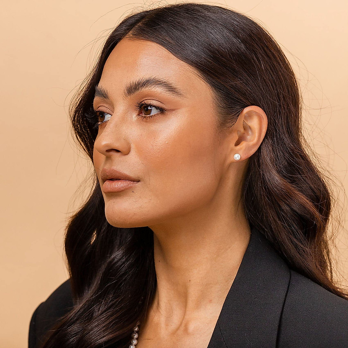 PAVOI Womens Yellow Gold Sterling Silver Freshwater Cultured Stud Pearl Earrings