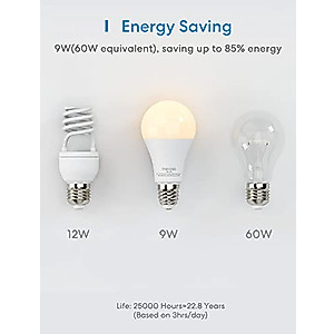meross Smart Light Bulb, Dimmable WiFi LED Bulb Compatible with Apple HomeKit, Siri, Alexa, Google Home, SmartThings, A19 E26 Warm White 2700K, 810 Lumens 9W 60W Equivalent, No Hub Required, 4 Pack