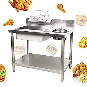 KOLHGNSE Commercial Breading Table Fried Chicken Station Stainless Steel Kitchen Prepare Workdesk Fry Food Chicken Fish Prepare Workdesk for Restaurant, Home and Hotel