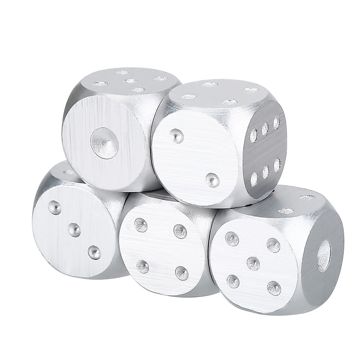 Precision Aluminum Alloy Dice Solid Metal Dice Set Table Game Dice Poker Games Dices Set with Case 5pcs (Silver-Rectangle Box)