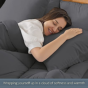 WhatsBedding Grey Comforter Set, Queen Lightweight Comforter Duvet Set for Summer,3 Pieces