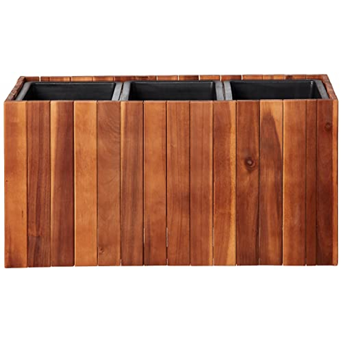 Amazon Aware Acacia Wood 26-Inch Rectangular Planter Box with Three Inner Plastic Liners, Brown