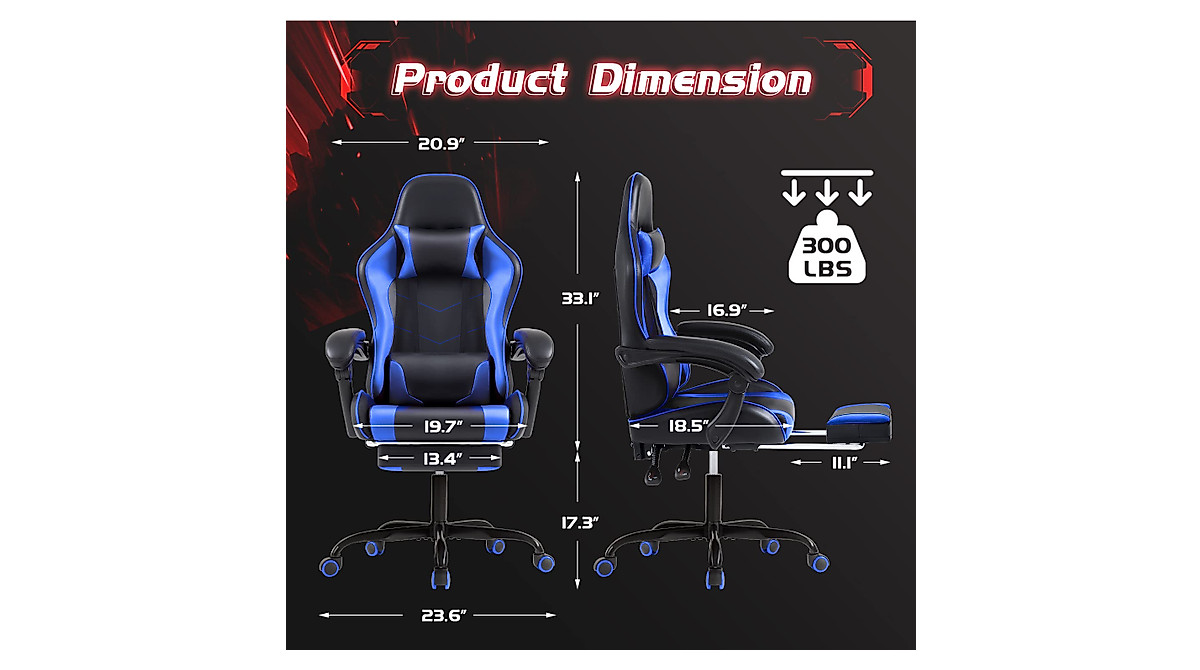 Shahoo Gaming Chair with Lumbar Support & Footrest