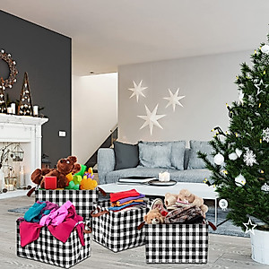 Boao 4 Pcs Buffalo Plaid Storage Containers Black White Large Storage Bin for Home Classic Organizing Fabric Storage Box with Handle Foldable Organizer Basket for Bathroom Bedroom(Simple Style)