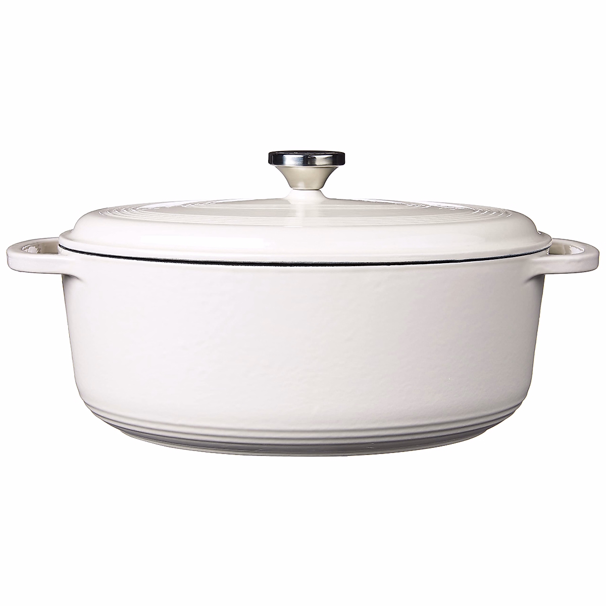 Lodge 7 Quart Enameled Cast Iron Oval Dutch Oven with Lid – Dual Handles – Oven Safe up to 500° F or on Stovetop - Use to Marinate, Cook, Bake, Refrigerate and Serve – Oyster White