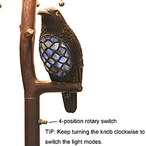 Bieye L10882 Ravens Sitting on Bare Tree Branch Against Full Moon Tiffany Style Stained Glass Floor Lamp with Raven Night Light Double Lit for Halloween Décor, 4-Light, 65 inches Tall (Dark Blue)