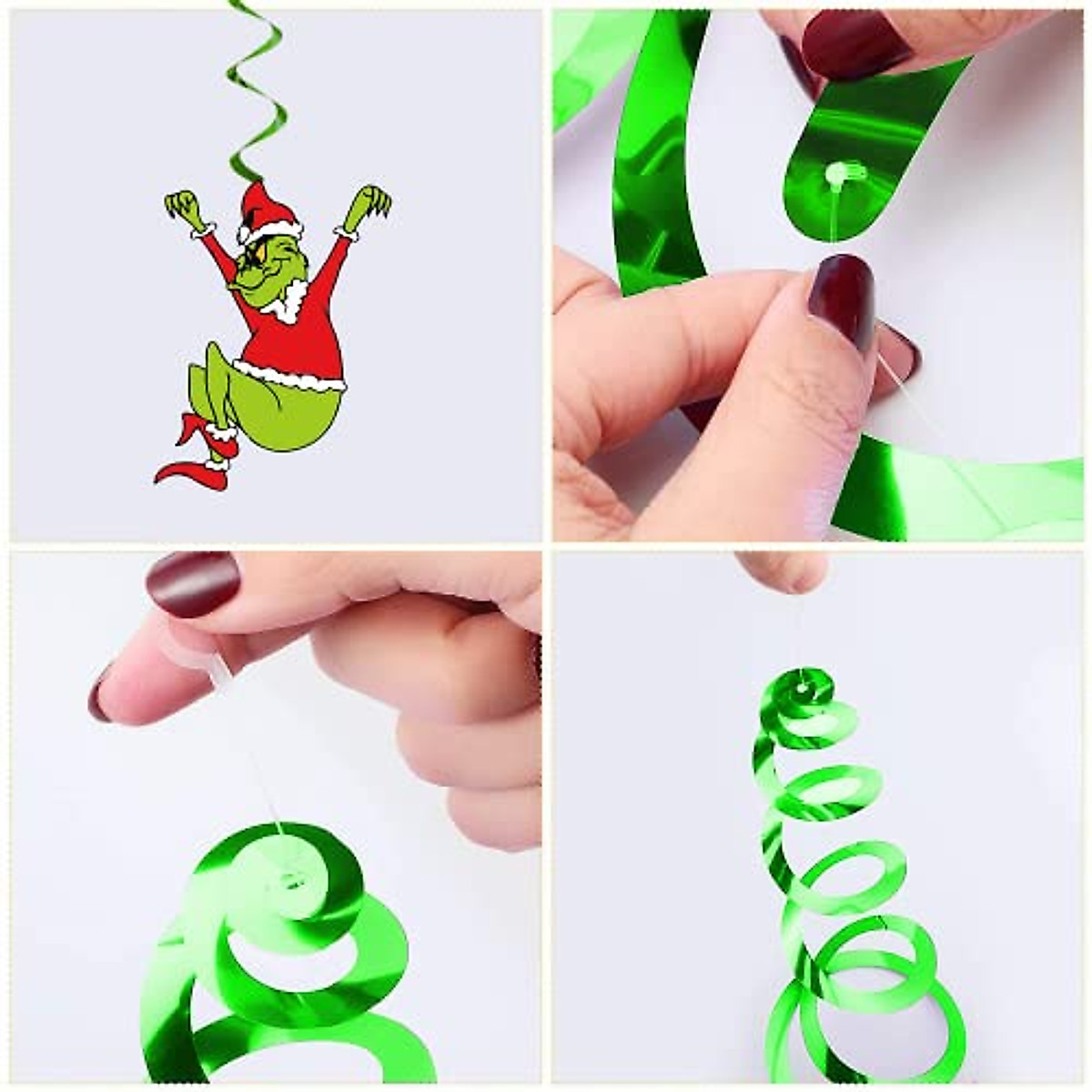 36 Pcs Whoville Christmas Decorations Hanging Swirls,NO-DIY Whoville Decorations Green Monster Christmas Decorations, Welcome to Whoville Hanging Decorations for Green Monster Party Decorations