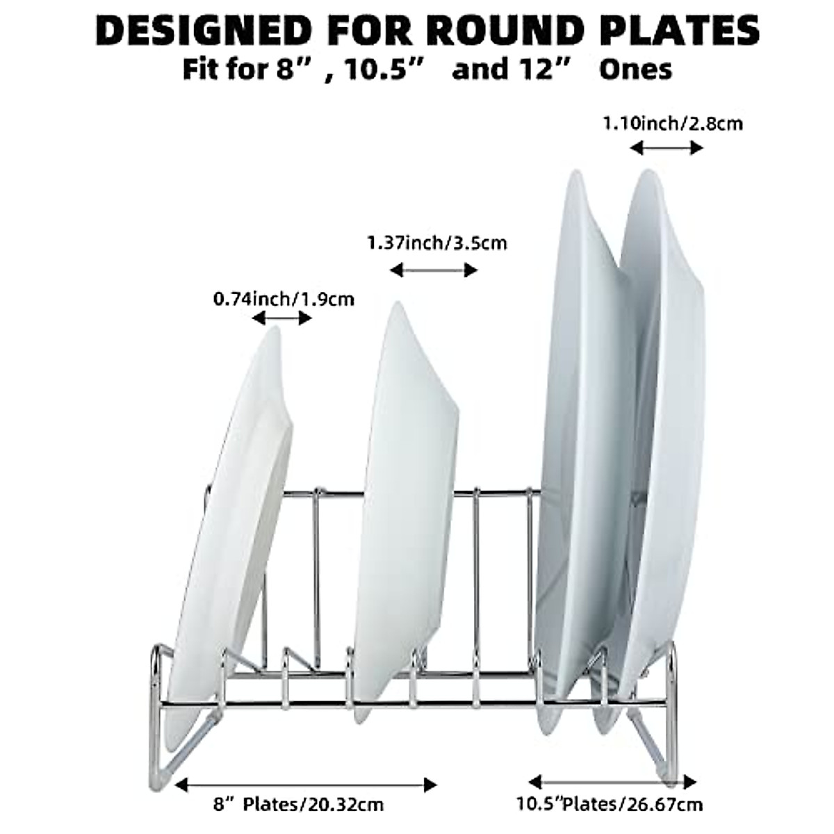 Joy Aid Plate Organizer for Cabinet, Dinner Plate Holder, Cutting Board and Lid Organizer, 8 Slots, 304 Stainless Steel