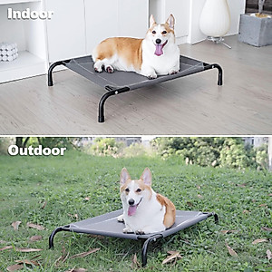 DogBaby Elevated Dog Bed, Outdoor Dog Bed Raised Dog Bed Dog Cot with Washable Breathable Mesh Dog Cots Beds for Large Dogs Chew Proof Cooling Dog Bed for Indoor Outdoor Use Grey