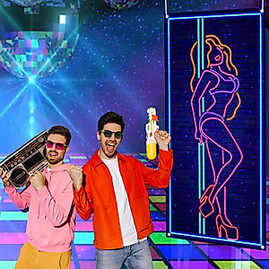 Neon Pole Dance Backdrop Hot Show Hot Sexy Girl Banner Bridal Shower Wedding Night Bachelorette Party Front Door Decor Girls Women Birthday Party Photo Photography Prop Background 35.4x72.8in-BECKTEN