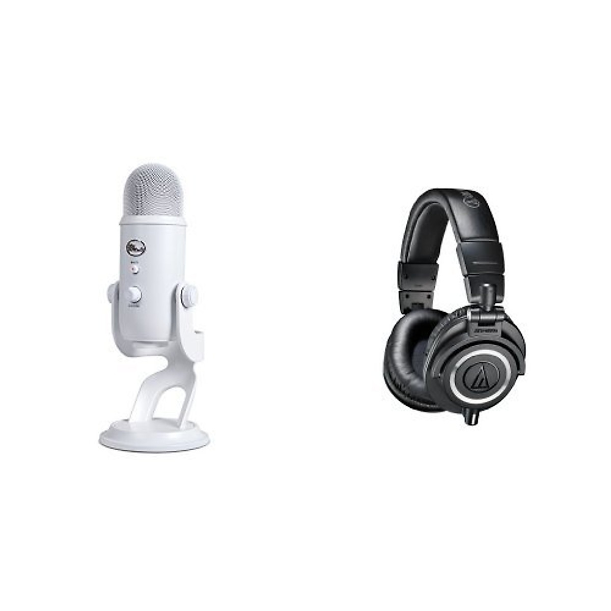Audio-Technica ATH-M50x Professional Studio Monitor Headphones Bundle with Blue Microphones Yeti USB Microphone - Whiteout