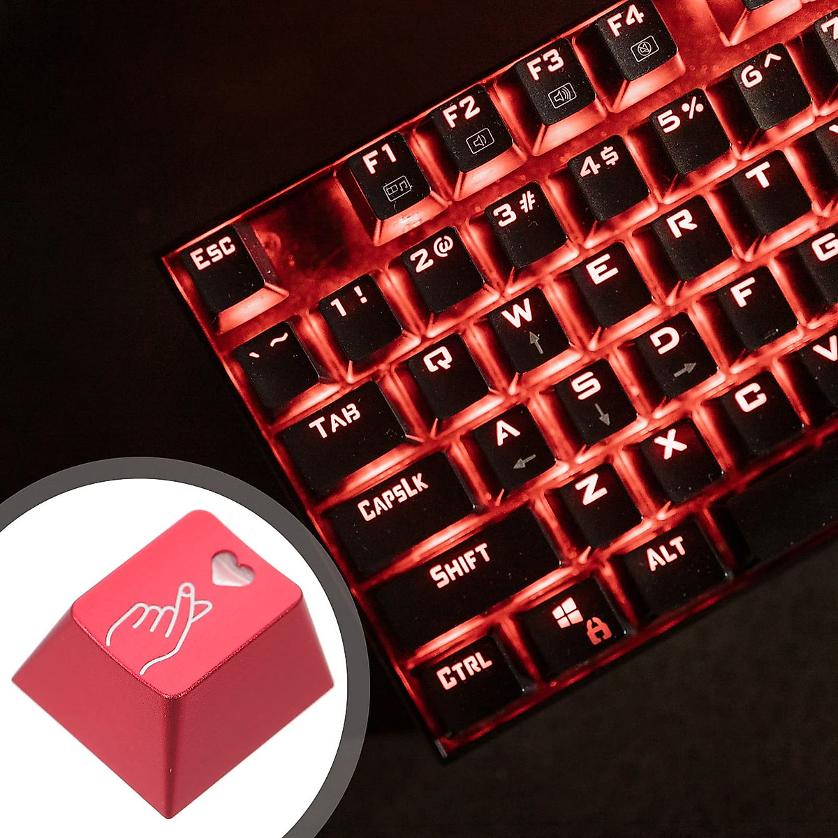 SOLUSTRE Mechanical Keyboard Key Metal keycap Decked keybaord red Heart keycap Decorative keycap mechanicalkeyboard Keyboard Enthusiasts keycap Aluminum Alloy Game Console Personality