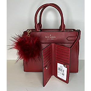 Kate Spade New York Staci MD Satchel bundled with matching Slim Bifold Wallet and Fur Pom (Red Currant)