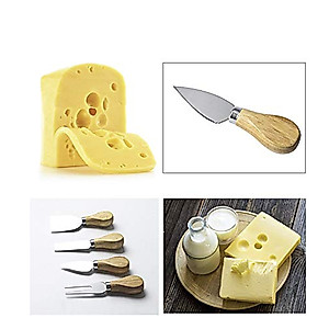 WOIWO Stainless Steel Cheese Knife Cheese Wooden Handle Cream Knife Pizza Knife Baking Kit Cheese 4-Piece Set