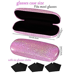 Weewooday 6 Pieces Hard Shell Eyeglasses Cases Glitter Glasses Case Unisex Glasses Case with Cleaning Cloth Sunglasses Case for Women Men