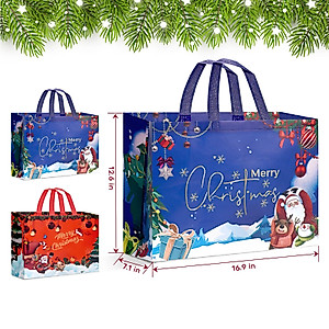 Fayayuan 8 Pack Extra Large Christmas Gift Bags, Reusable Christmas Tote Bags with Handle Non-Woven Christmas Bags for Gifts Wrapping Xmas Holiday,16.9"×12.6"×7.1"
