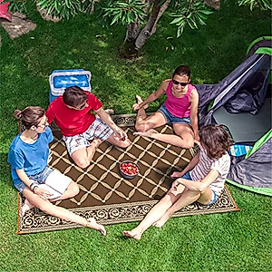 Stylish Camping 116097 6-feet by 9-feet Reversible Mat, Plastic Straw Rug, Large Floor Mat for Outdoors, RV, Patio, Backyard, Picnic, Beach, Camping (Brown/Beige)