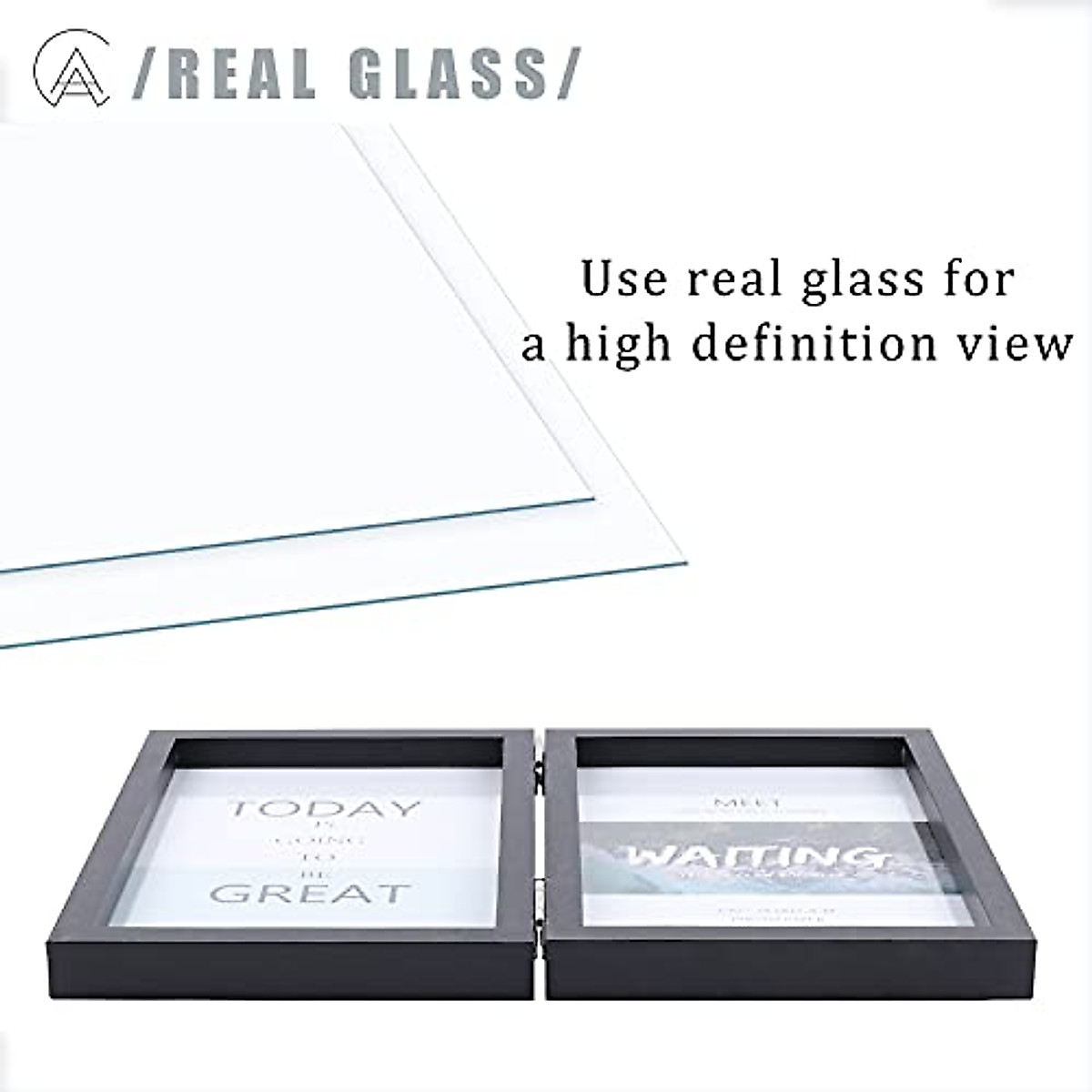 AEVETE 5x7 Picture Frames Double Hinged Wood Folding Photo Frames Vertical with Real Glass Front, Black