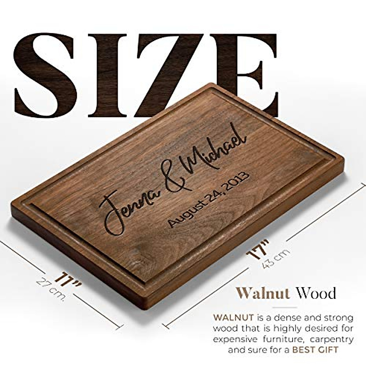 Personalized Walnut Cutting Board with Coasters, Mineral Oil and Gift Wrap Available - Customize Your Own Chopping Board Made in USA (Design 16, 3. Walnut 17"x11")