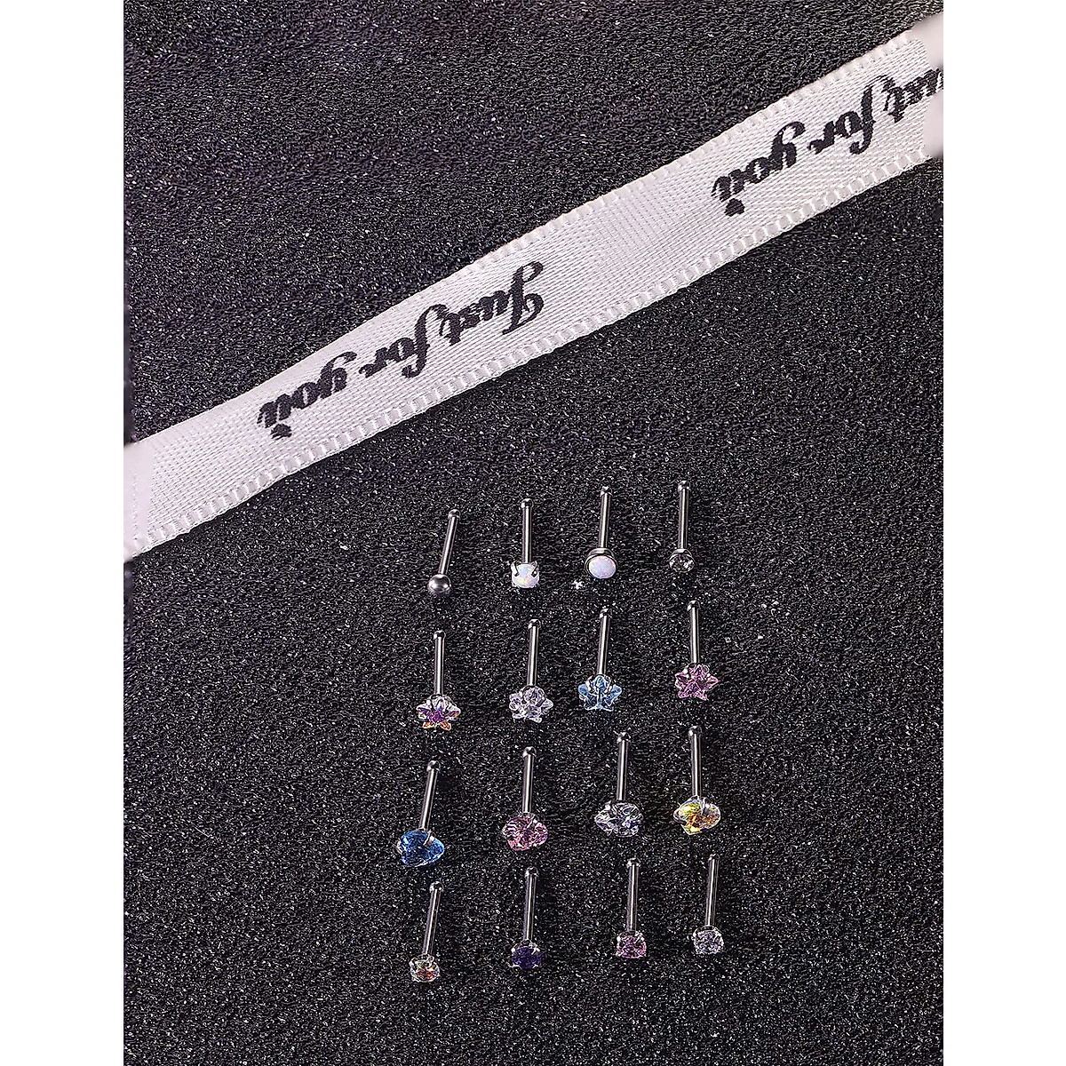 Lsnevsie Nose Rings Studs for Women 20G 316L Surgical Stainless Steel Straight Silver Opal Hypoallergenic Star Heart Nose Nostril Stud Ring Pin Bone Body Piercing Jewelry for Men Diamond CZ 2mm 3mm