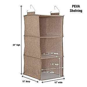 Household Essentials 3 Closet Organizer with Hooks Hanging Shelf, Latte