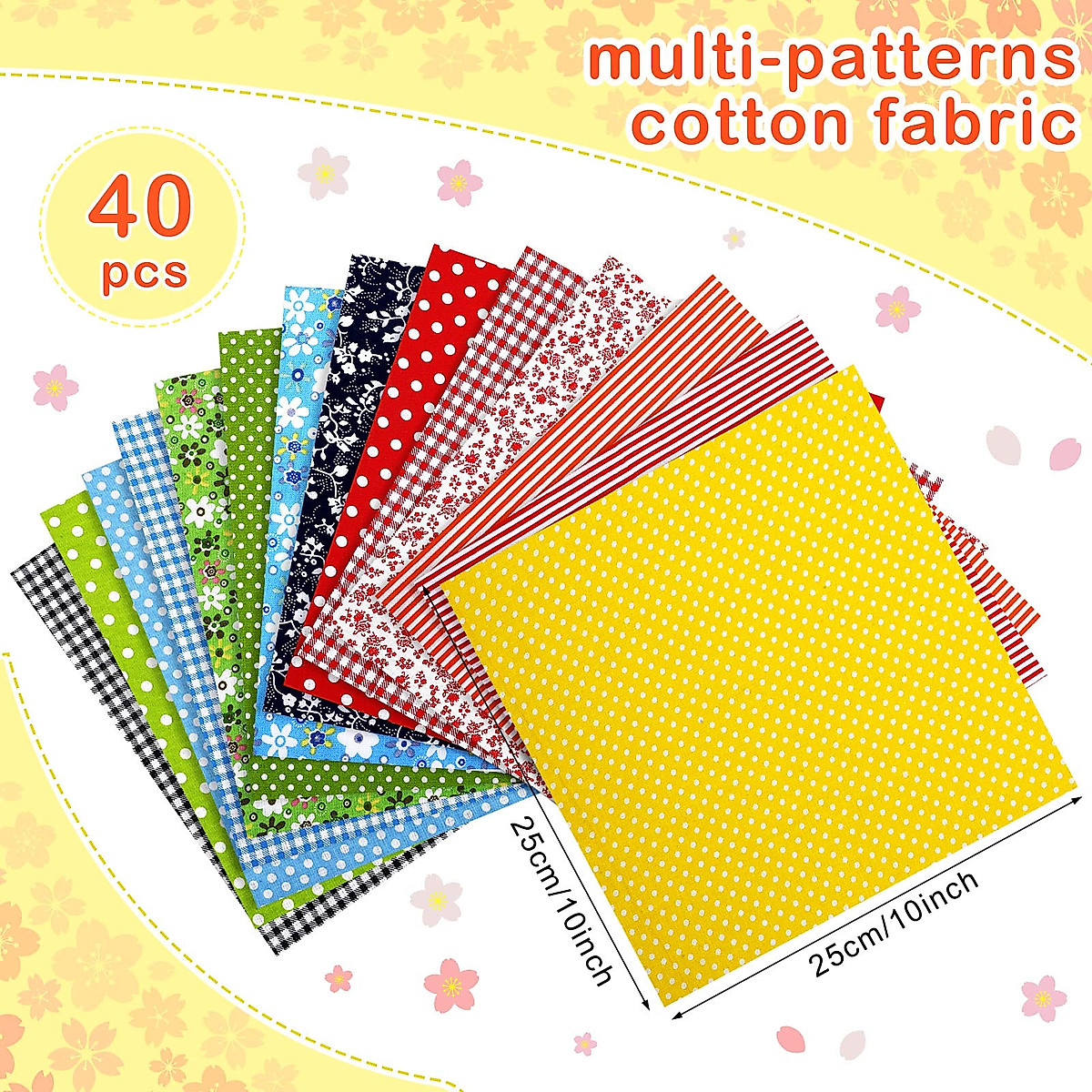 40 Pcs 10 x 10 Inches Cotton Fabric Bundle Squares Precut Fabric Squares Multi Color Floral Fat Squares Sheets for Kids DIY Craft Quilting Sewing (Simple Patterns)