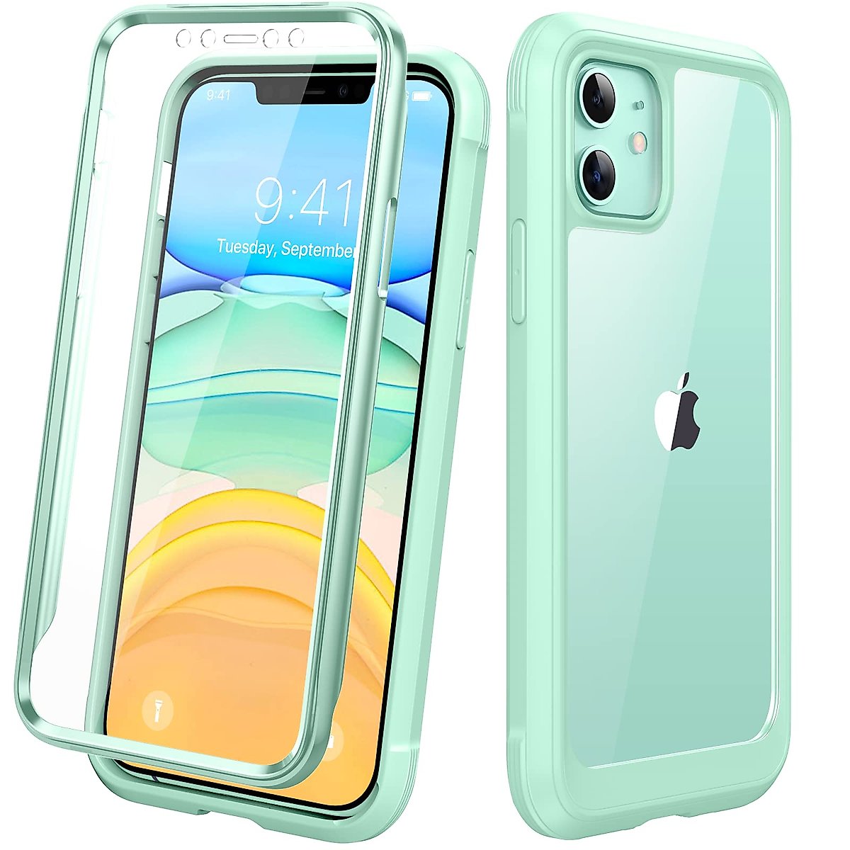 Diaclara Compatible with iPhone 11 Case, Full Body Rugged Case with Built-in Touch Sensitive Anti-Scratch Screen Protector, Soft TPU Bumper Case Clear Compatible with iPhone 11 6.1" (Pistachio Green)