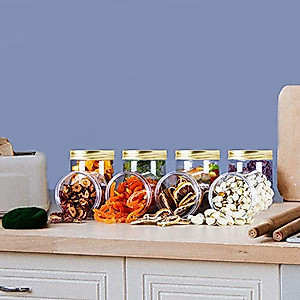 Plastic Jars with Lids,12 Pack Refillable Plastic Slime Storage Containers Clear Plastic Food Storage Jars,Plastic containers with Gold lids for Beauty Products,Kitchen & Storage - BPA Free (4 Ounce)