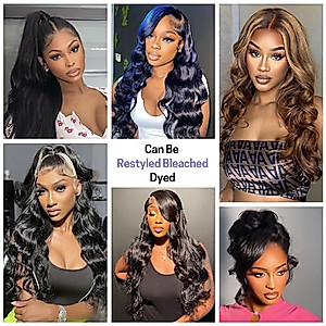 QAVA 30 inch Lace Front Wig Human Hair Pre Plucked 180 Density Body Wave 13x4 Glueless HD Transparent Lace Frontal Wigs Human Hair Brazilian Virgin Human Hair Wigs for Black Women