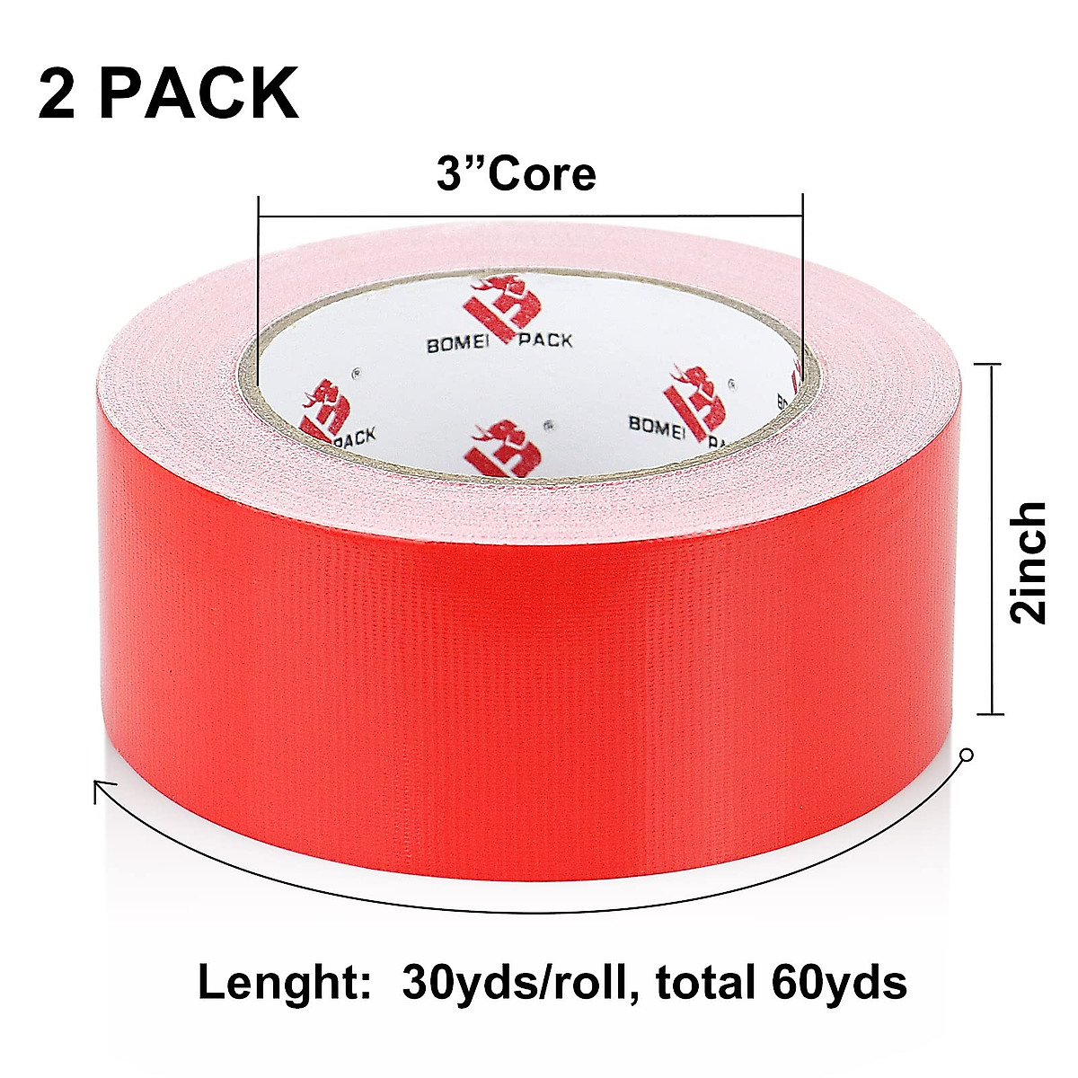 2 Pack Red Duct Tape Heavy Duty,9 Mil Thickness,2 Inches x 30 Yards,Strong Industrial Strength,Flexible,No Residue,Waterproof and Tear by Hand,Multi-Use for Indoor & Outdoor Repairs
