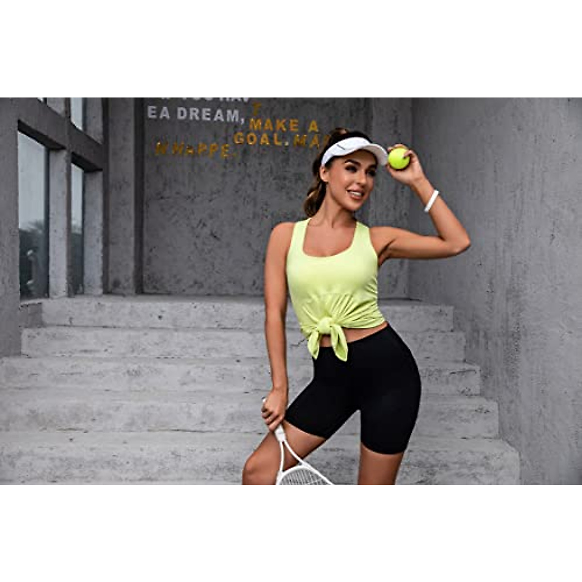 Blooming Jelly Workout Tank Tops for Women Racer Back Built in Bra Shirts Sleeveless Athletic Yoga Top (Medium, Yellow)