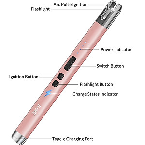 IUIRE Electric Candle Lighter USB C Plasma Arc Lighter Rechargeable Windproof Flameless (1 Pack - Rosegold)