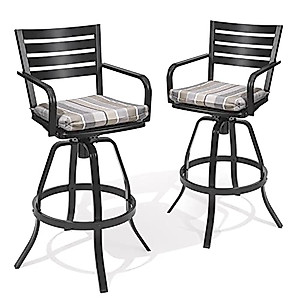 Pellebant Swivel Outdoor Bar Stools Set of 2, Patio Bar Dining Chairs with Cast Aluminum Frame, Sunbrella Cushion, Easy to Install, Champagne