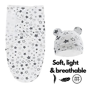 Swaddle King Easy Swaddle Wraps with Matching Hats, Pack of 6 (3 Wraps + 3 Hats), Cotton Knit Baby Wrap, Newborn Wearable Swaddle Sleep Sack, Size 0-3 Months, Small