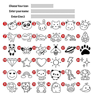 Name Stamp Clothing Kids,The Name Stamp for Clothes，Cartoon Pattern Style Name Stamp,Custom Name Stamp，4 Colors and 36 Cartoon Patterns