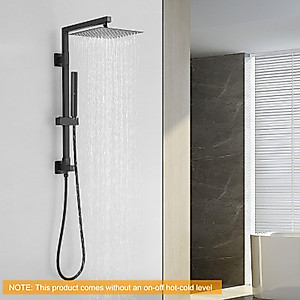 BESy Brass Shower Arm, Square 10 Inch Rainfall Shower Head with Handheld Spray Combo, Dual Showerhead Rain Set 2 Setting Hand Held Sprayer with Adjustable Slide Bar, With Shower Hose, Matte Black