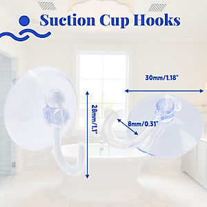 Kyuionty 30 Pack Suction Cup Hooks, Clear Plastic Suction Cups Wall Hooks Transparent Reusable Suction Cups Sucker Pads Hooks for Glass Window Wall Bathroom Shower Kitchen (30mm)