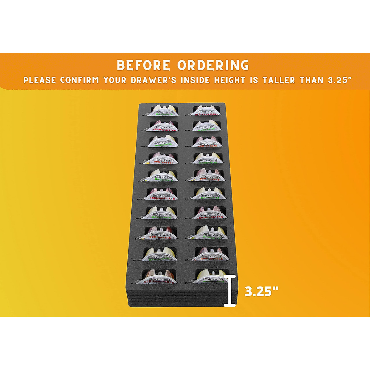 Polar Whale 2 Cocktail Capsule Drawer Organizers Tray Insert Compatible with Bartesian for Kitchen Home Bar Party Waterproof Washable Black Foam 20 Compartment 7.75 x 20 Inches