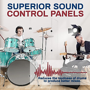 PENNZONI Drum Shield 6ft w/Chrome Hinges, Comes w/ 5 Drum Panels, & Chrome Hinges, Premium Clear Acrylic Panels, Drum Screen