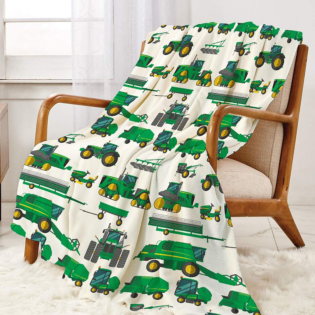 Green Tractor Blanket Gifts for Tractor Lover 60 x 50 Inch for Teen,Excavators Green Fannel Fleece Throw Blanket Super Soft Throws Blanket for Bed Couch Sofa