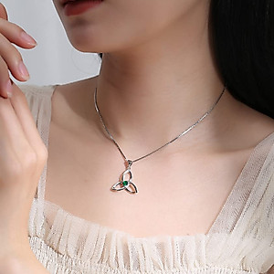 JIANGXIN Irish Celtic Triquetra Knot 925 Sterling Silver Created Emerald May Birthstone Pendant Necklace for Women Fine Jewelry Birthday Gift