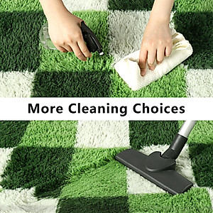 Larhom Modern Checkerboard Rug for Living Room Bedroom, 4x6 Ft Green Checkered Fluffy Carpet, Thickened Memory-Foam Area Rug for Kids Nursery Dorm, Home Decor, Anti-Slip and Easy to Clean